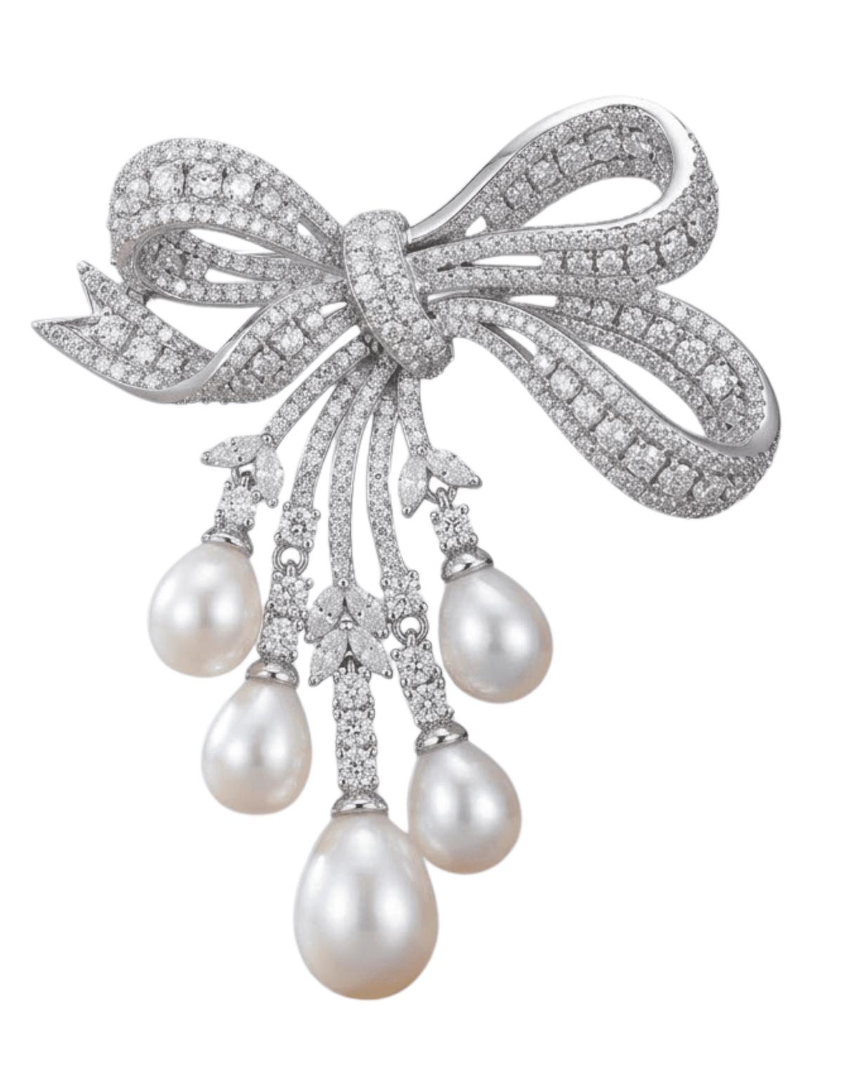Fleur de Camélia Angela Pavé Bow Brooch in Silver